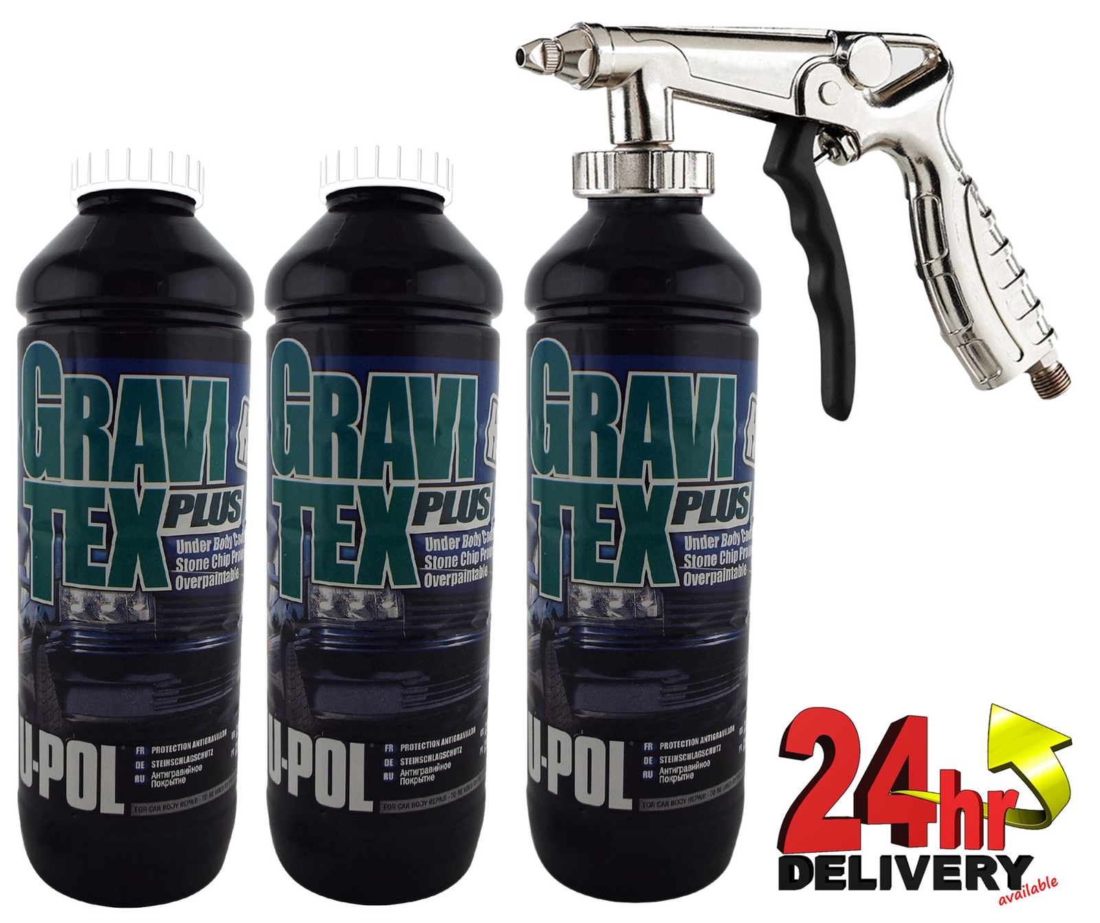 UPol GRAVITEX Stone Chip Overpaintable Protection White 1 Litre x 3 ...