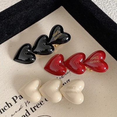 Hair Accessories Wine Red Pure Black Hair Clip Three Little Hearts ...