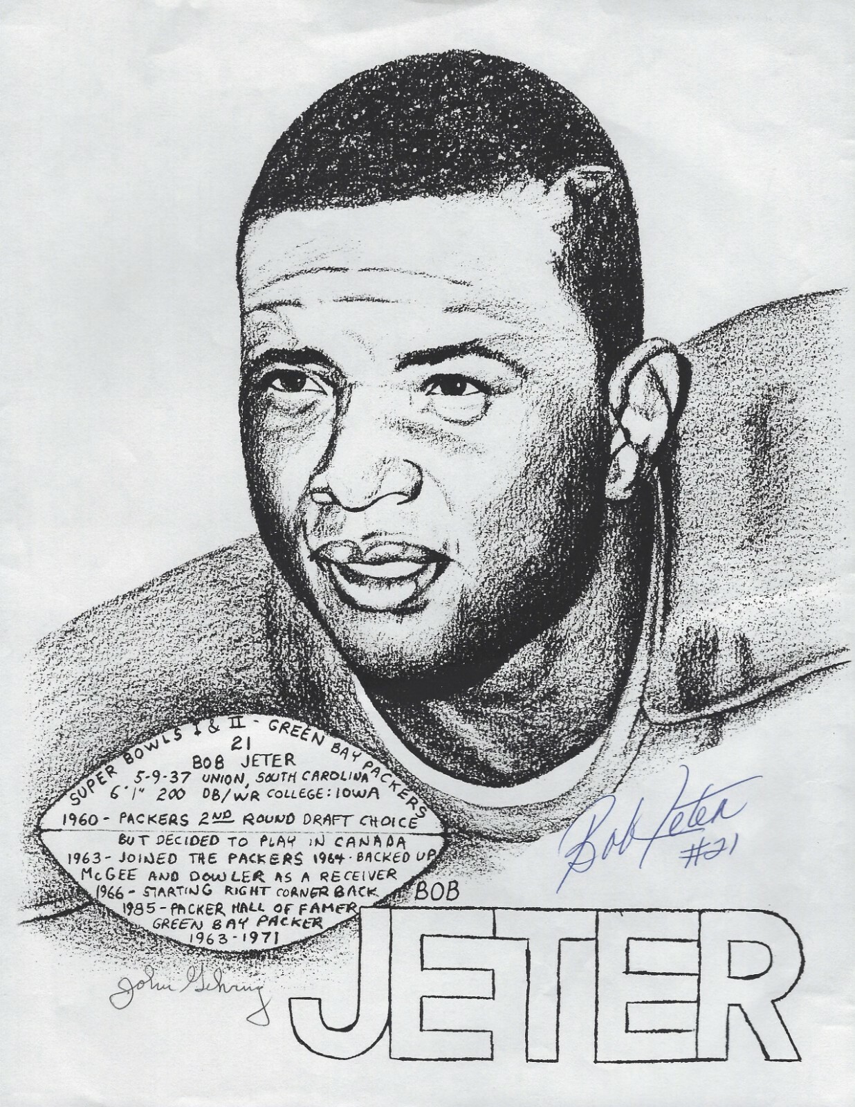 Bob Jeter Green Bay Packers Signed Auto 8 1/2 x 11 Football Print ...