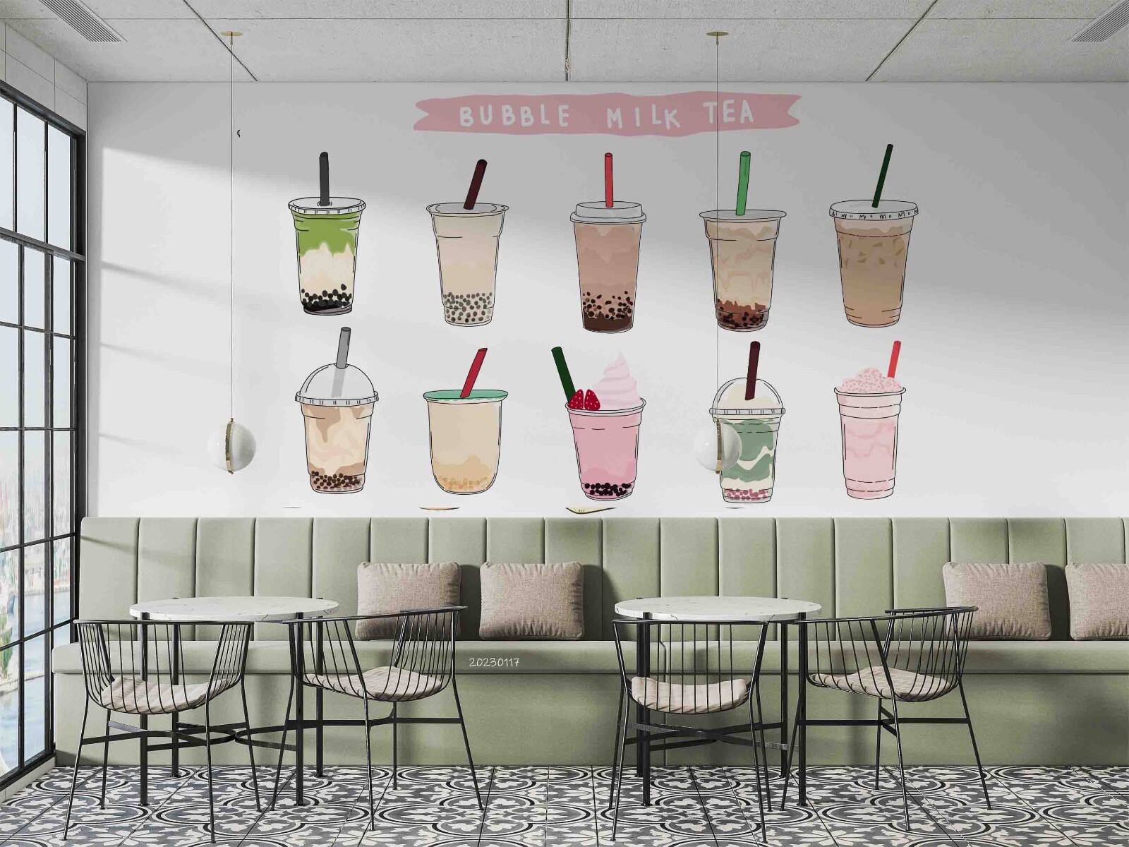 3D Bubble Milk Tea Shop background Self-adhesive Removable Wallpaper ...