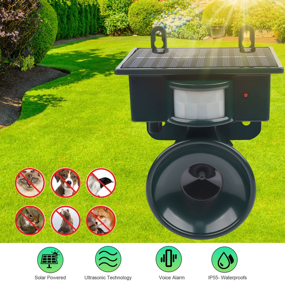 Solar Ultrasonic Bird Repellers Pest Control Scarer Deterrent Fox ...
