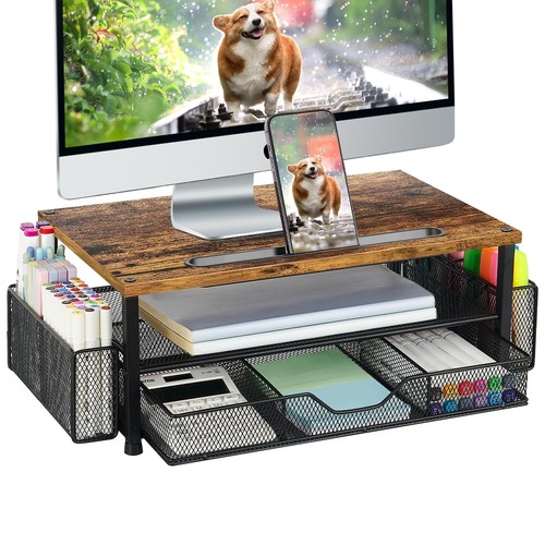 Wood Desk Organizers and Accessories, 2-Tier Computer Monitor Stand ...