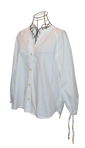 Free Assembly White Cotton Blouse M Long Sleeve Tie Cuffs Button Front ...