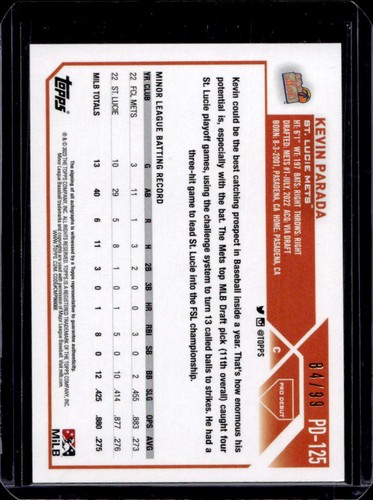 2023 Topps Pro Debut Kevin Parada Auto Green #84/99 | eBay