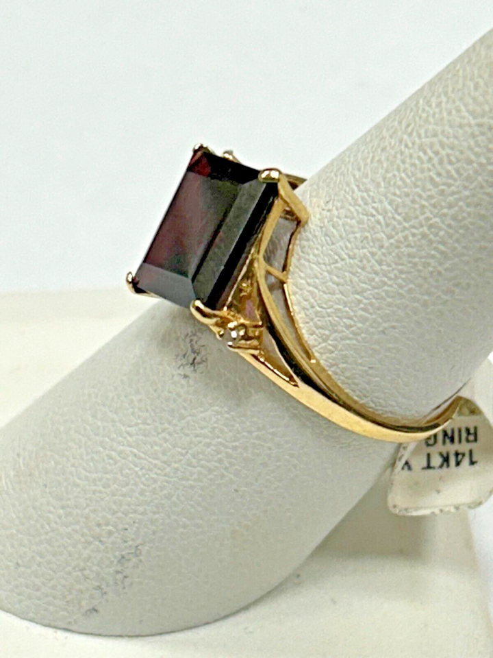 Vintage 14K Princess Cut Red Garnet Diamond Accent Ring Size 7.5 | eBay