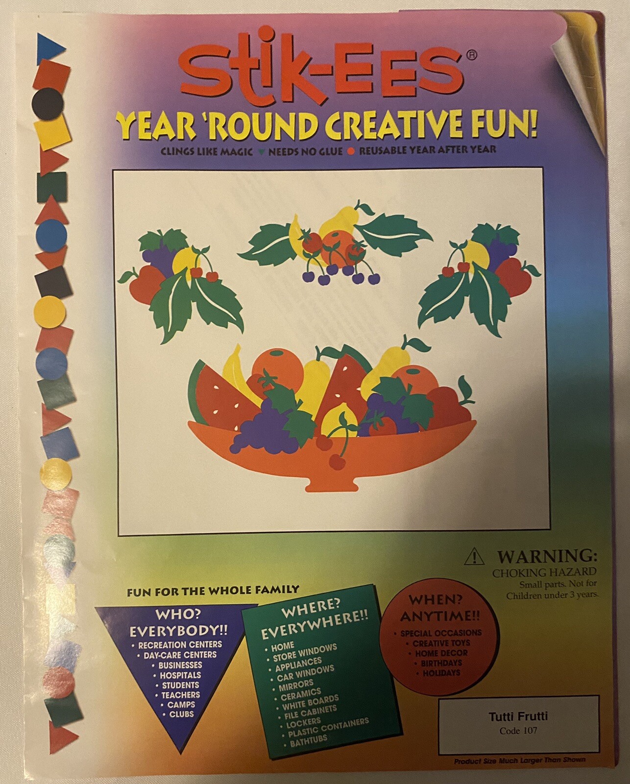 Tutti Frutti Bowl of Fruit Vintage Stik-EES Window Clings Vinyl Decals ...