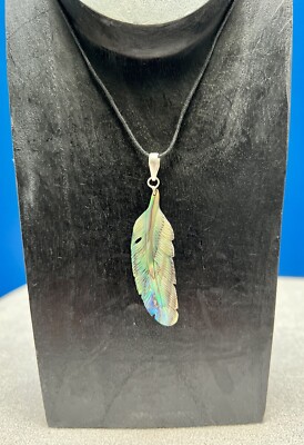 Feather Abalone Shell Intricate Silver 925 Hand Carved Necklace | eBay