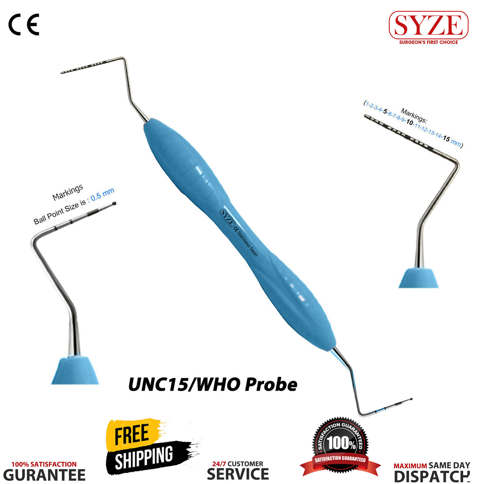 Dental Periodontal Probe UNC 15/Who + Williams Hygienist Measure Depth ...