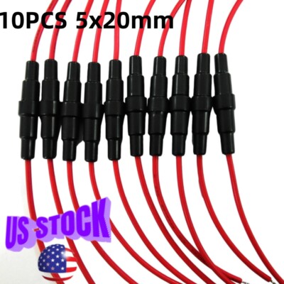 10pcs 5x20mm Screw type Fuse Holder Case In-Line with Wire Cable US ...