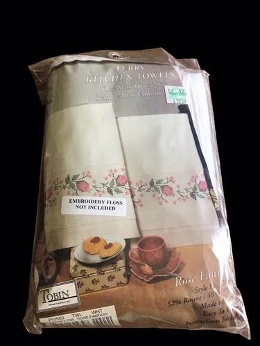 Tobin ROSE FANTASY Terry Kitchen Towel Pair Kit Stamped for Embroidery ...