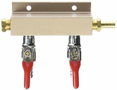 Two Way CO2 Air Distributor w/ 5/16" Barbed Inlet / Outlet & Shut Off ...