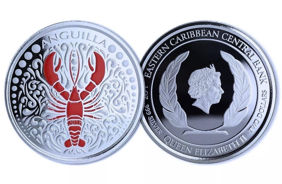 2018 EC8 Anguilla .999 FINE SILVER Color #0184 LOBSTER Eastern ...