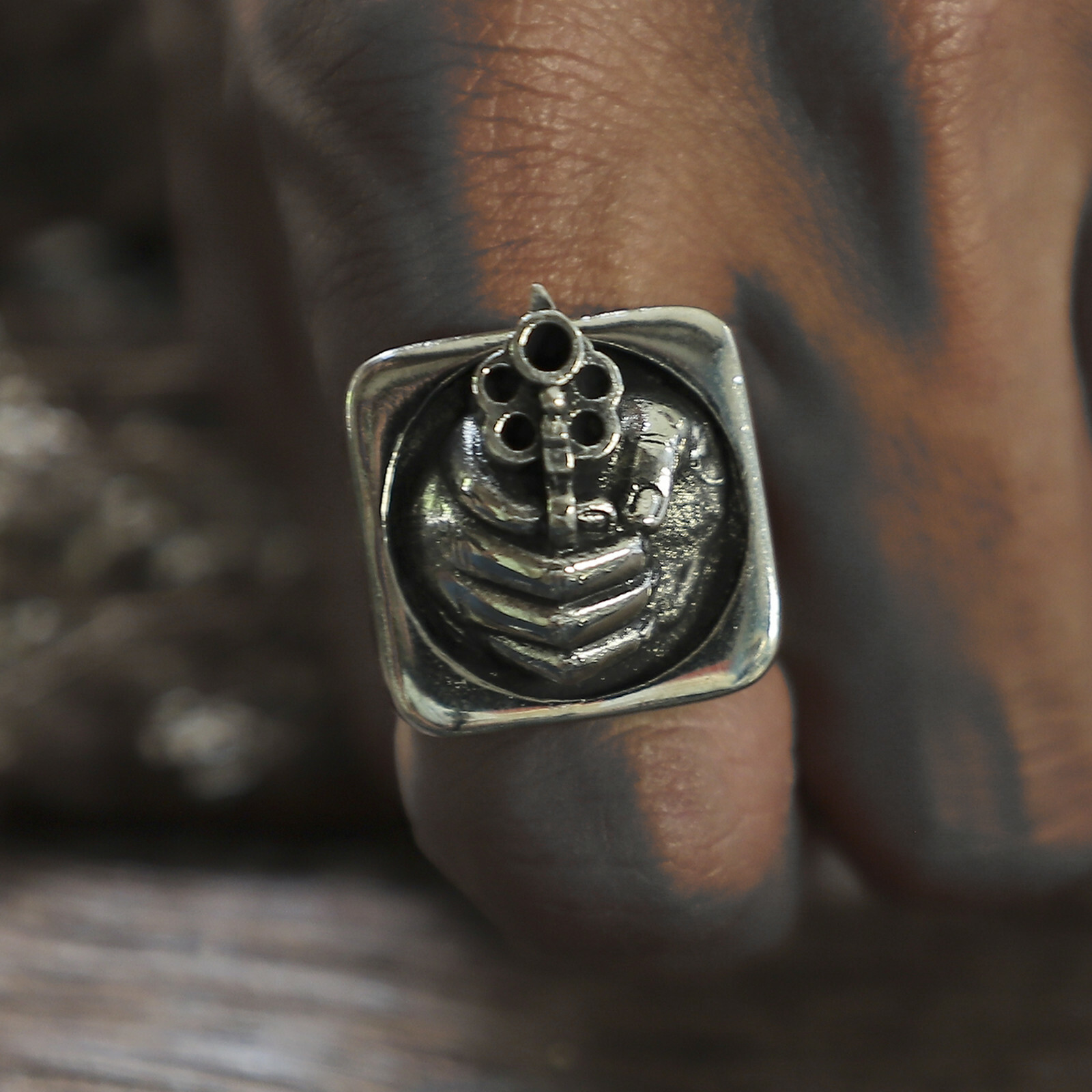 gun square Biker Ring sterling silver 925 Gothic punk gangster skull ...