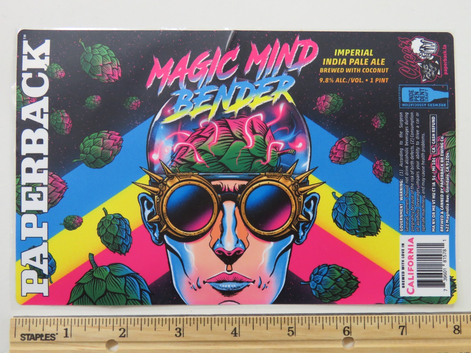 Beer Label STICKER ~ PAPERBACK Brewing Magic Mind Bender IPA ~ Glendale ...