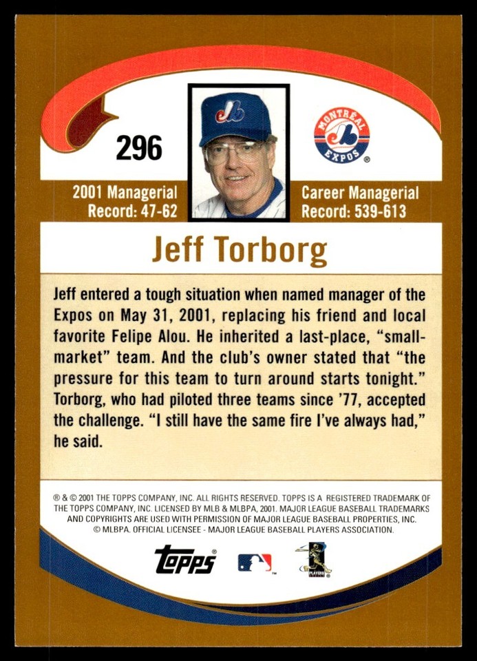 2002 Topps Jeff Torborg Baseball Card Montreal Expos #296A | eBay