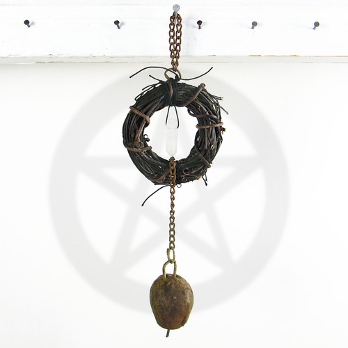 Hanging Witch's Bell With Small Wreath, Quartz, Rusty Bell and Chain ...