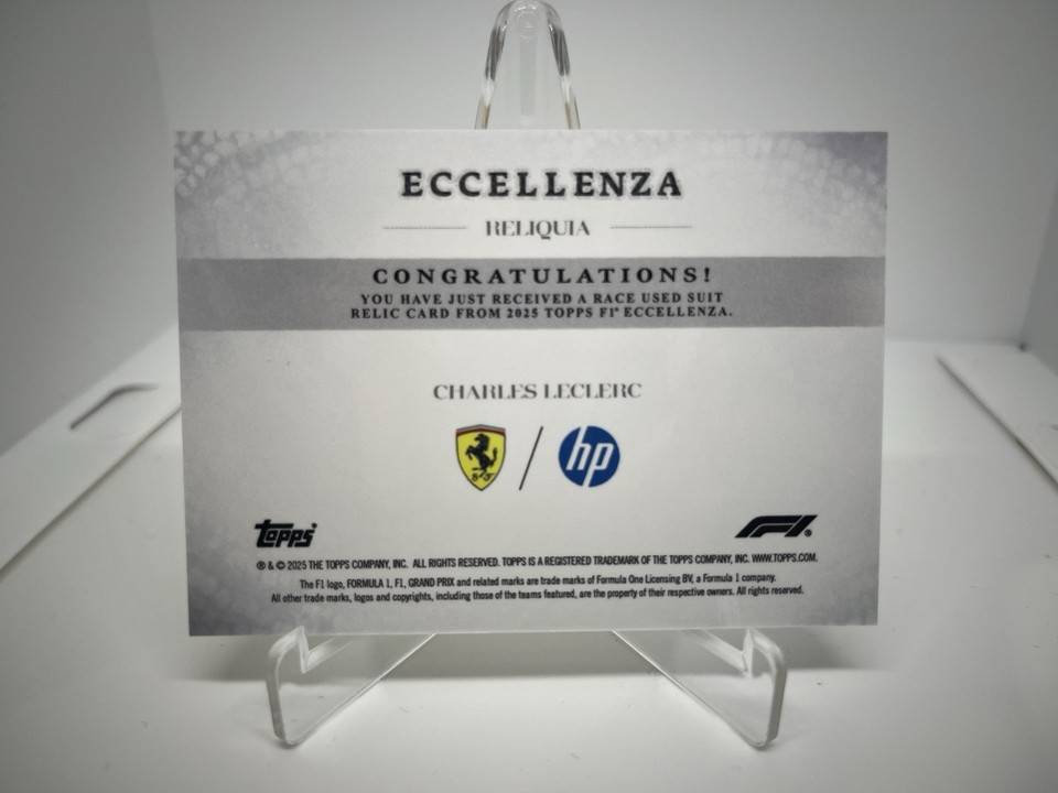 2025 Topps Eccellenza - Charles Leclerc - Relic Race Worn Patch 1/1 ...