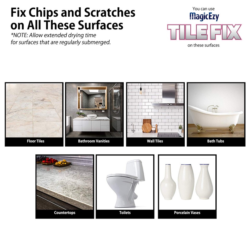 Tile Fix: (White) Fix & Color Tiles - Ceramic Repair Kit - MagicEzy ...