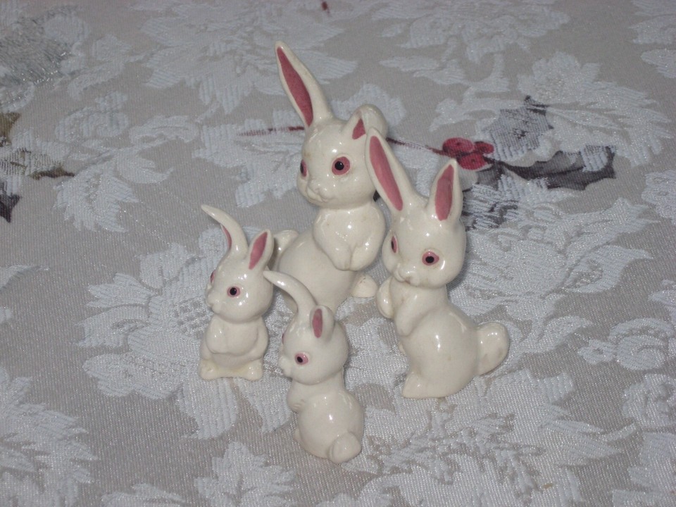 Vintage 1950's Hand Painted Set of 4 Ceramic Bunny Rabbit Figurines ...