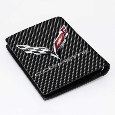 CORVETTE CHEVY ON HEXAGON CARBON Leather Wallet Bifold Credit Card ...