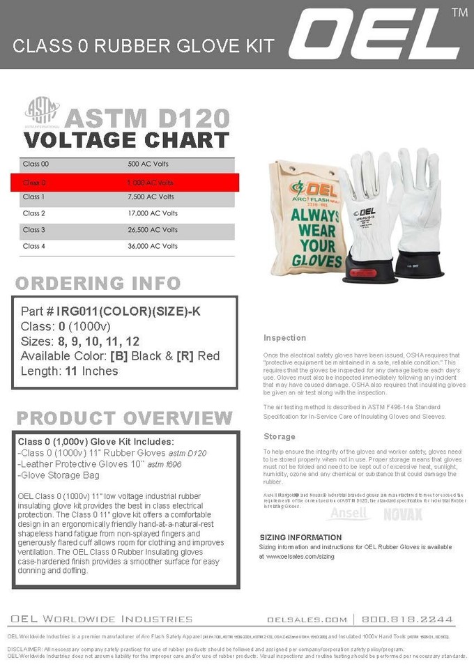 OEL Rubber Shock Glove Kit Class 0 11" Black size 10 1000V | eBay