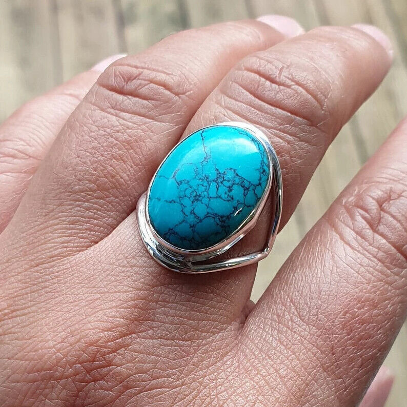 Solid 925 Silver Turquoise Ring Handmade Statement Sterling Ring All ...