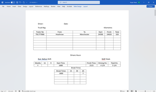 HGV Drivers Diary Shift Log Book HGV Drivers Logbook Truckers Daily ...