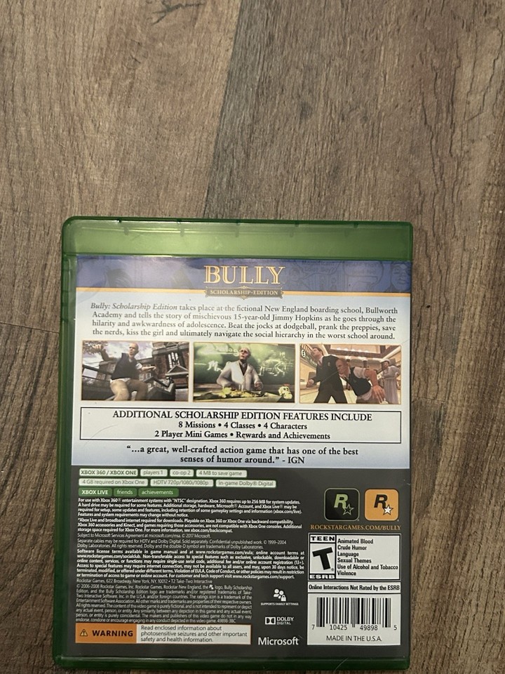 Bully Scholarship Edition XBOX ONE XBOX 360 COMPLETE | eBay UK