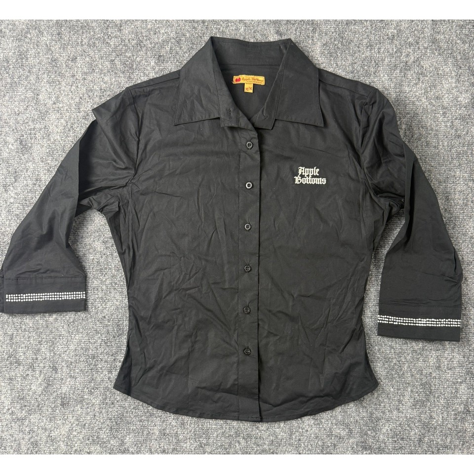 Apple Bottoms Vintage Women's Black Button Up Shirt Rhinestone Cuffs ...