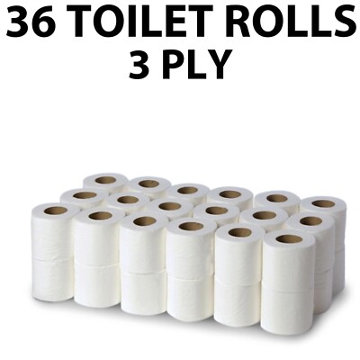 36 Toilet Rolls 3 ply Quilted Embossed Luxury White Toilet Tissue Soft ...