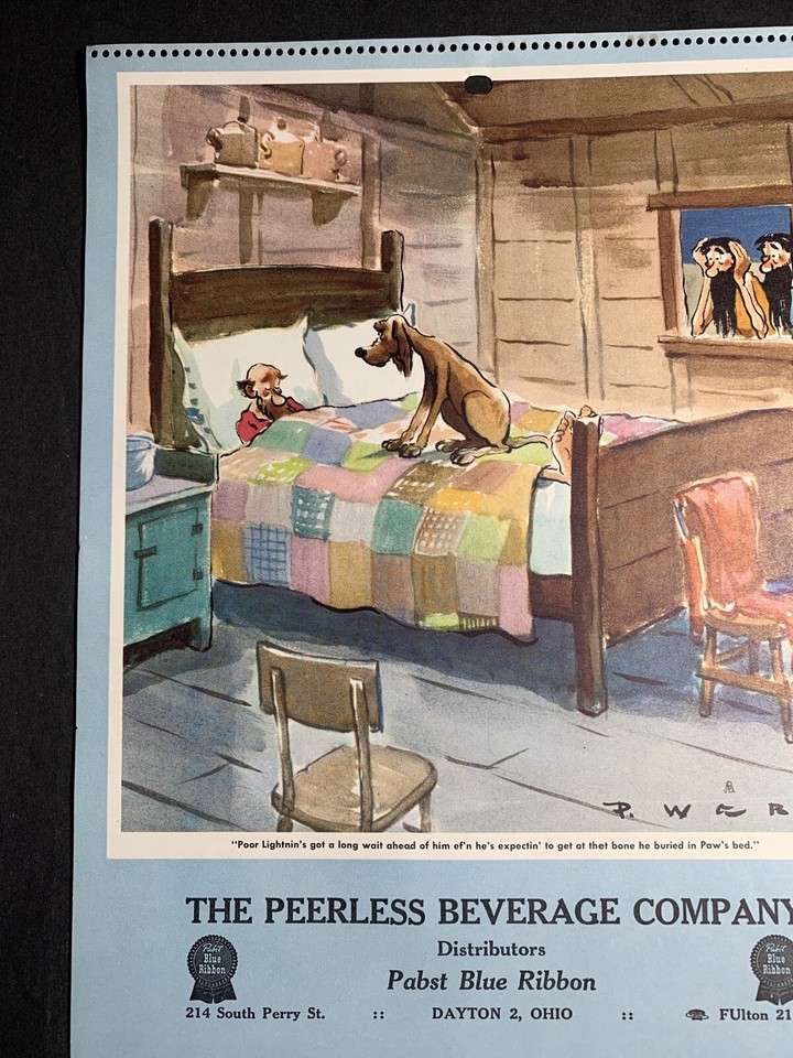 1956 Pabst Beer Calendar Page Sign Dayton Ohio Paul Webb Mountain ...