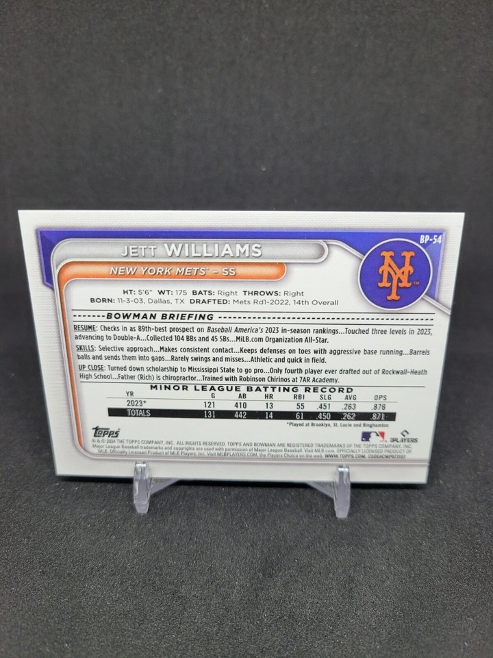 Jett Williams 2024 Bowman Prospects BP-54 | eBay