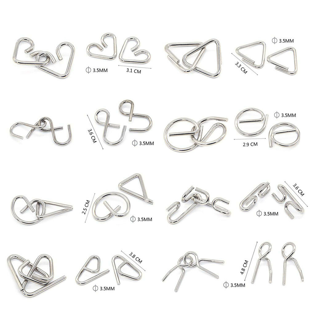 🏵16 Kids Metal Wire Puzzle Toy Brain Teaser Game Mind IQ Test Magic ...