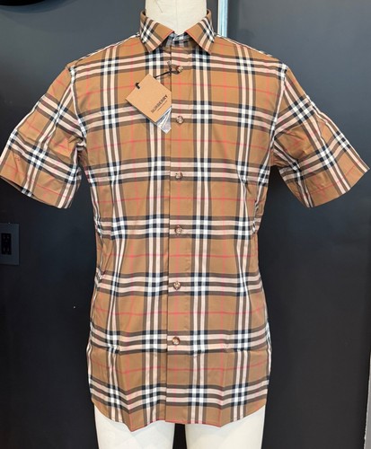 Burberry New Authentic Check Button Down Short Sleeve Shirt Size M | eBay