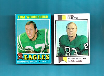 OLD PHILADELPHIA EAGLES! 1971 Topps TOM WOODESHICK/1973 DON HULTZ LOW ...