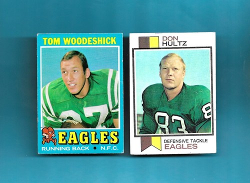 OLD PHILADELPHIA EAGLES! 1971 Topps TOM WOODESHICK/1973 DON HULTZ LOW ...