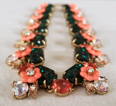 J. Crew emerald peach flower statement necklace | eBay