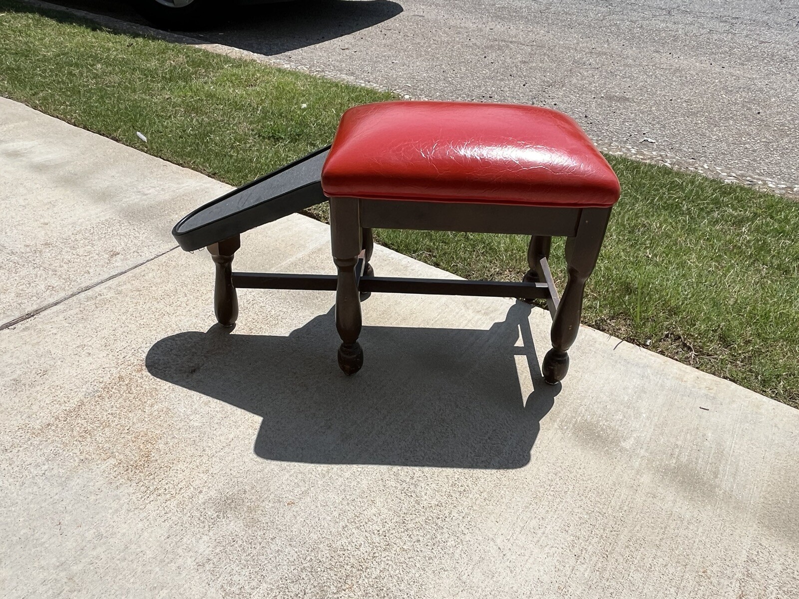Vtg Mid-Century Shoe Store Fitting Stool Wood Vinyl Rare Red MCM Shelby ...