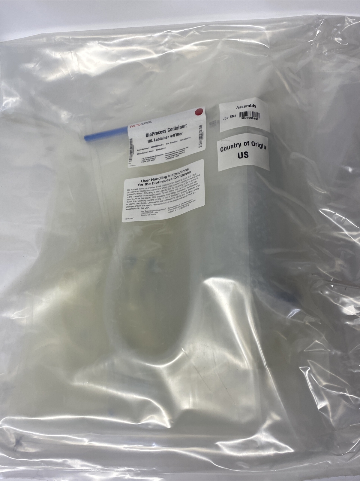 Thermo Scientific SH3B8555.01 Bioprocess Container 10L Labtainer with ...