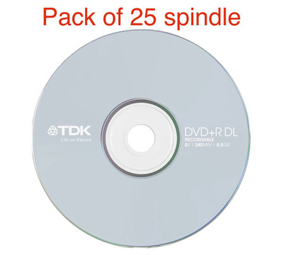 25 x TDK Dual Layer DVD+R Double DL 240min 8.5GB 8X Speed Blank Discs ...