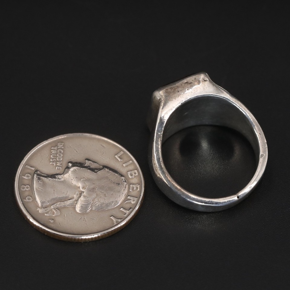 VTG Sterling Silver - ART DECO Agate Inlay Men's Signet Ring Size 8 ...