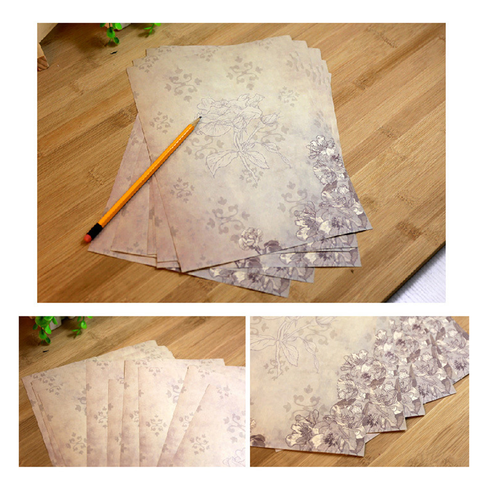 2 Set Letter Paper Flower Print Write Chinese Rose Letter Paper Retro ...