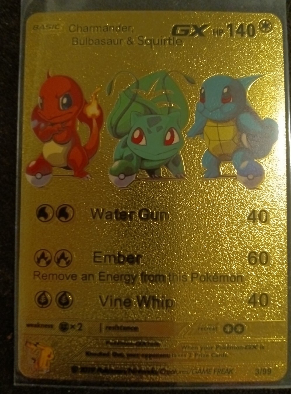 MINT Charmander Bulbasaur & Squirtle GX Gold Foil Pokémon Card with ...