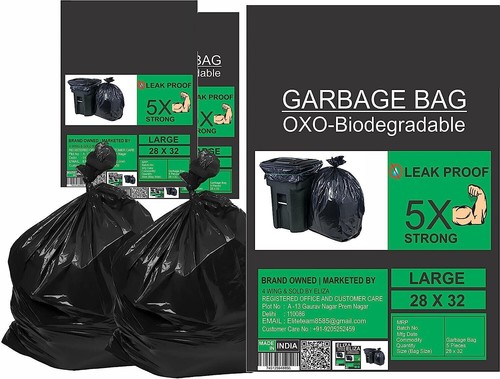 Biodegradable Dustbin Bags Large Size For Home 100 Bags Pack of 4 Black ...