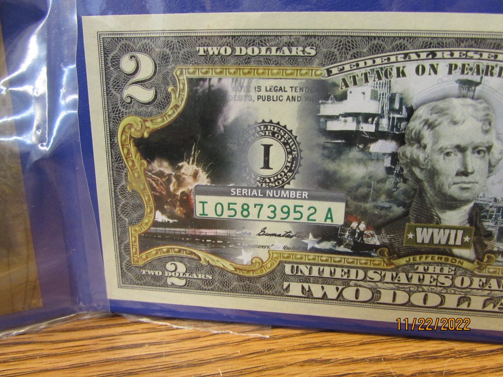 colorized 2 dollar bill attack on pearl harbor in collectors case | eBay
