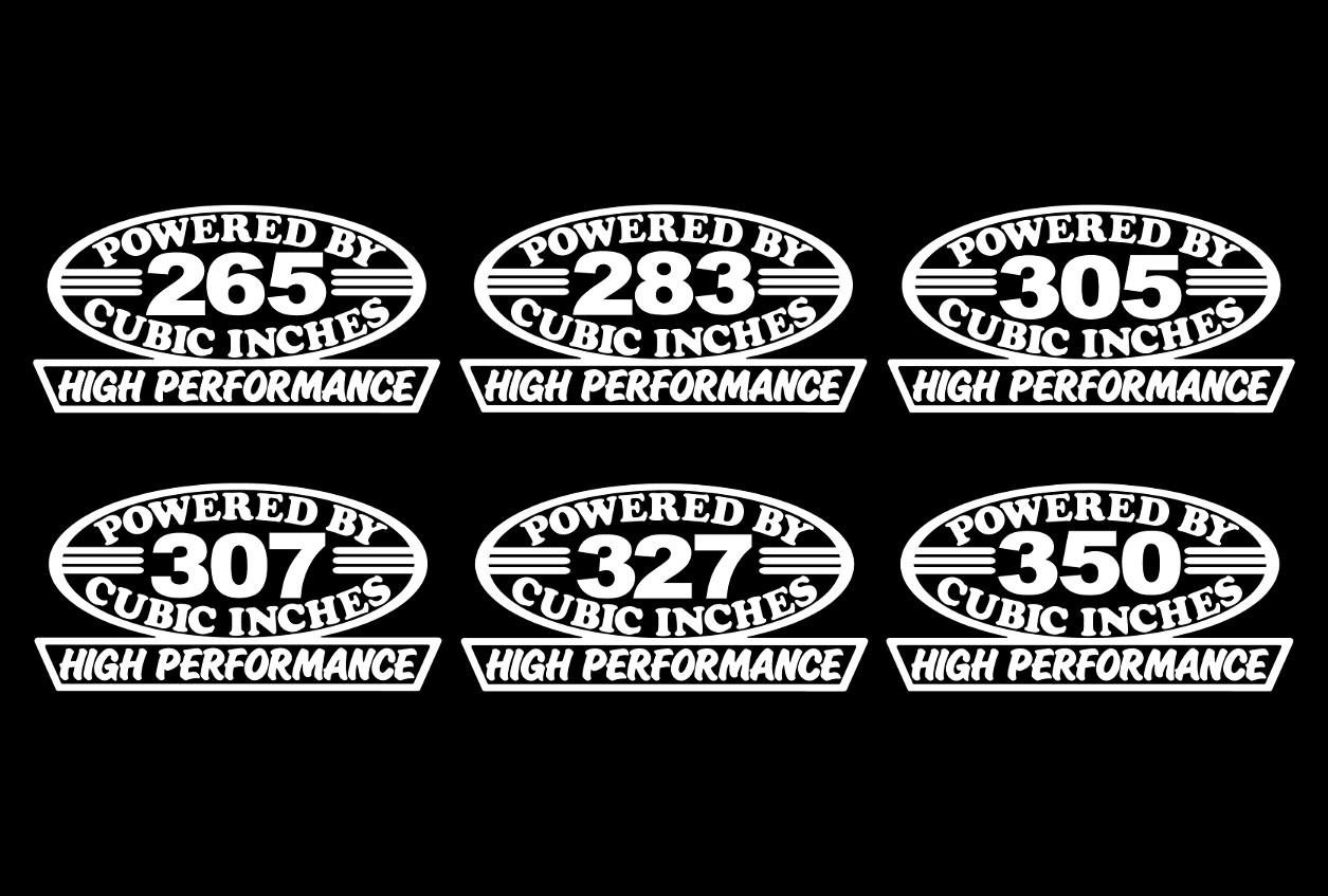 2 HIGH PERFORMANCE V8 ENGINE DECALS SBC 265-283-305-307-327-350 CID ...