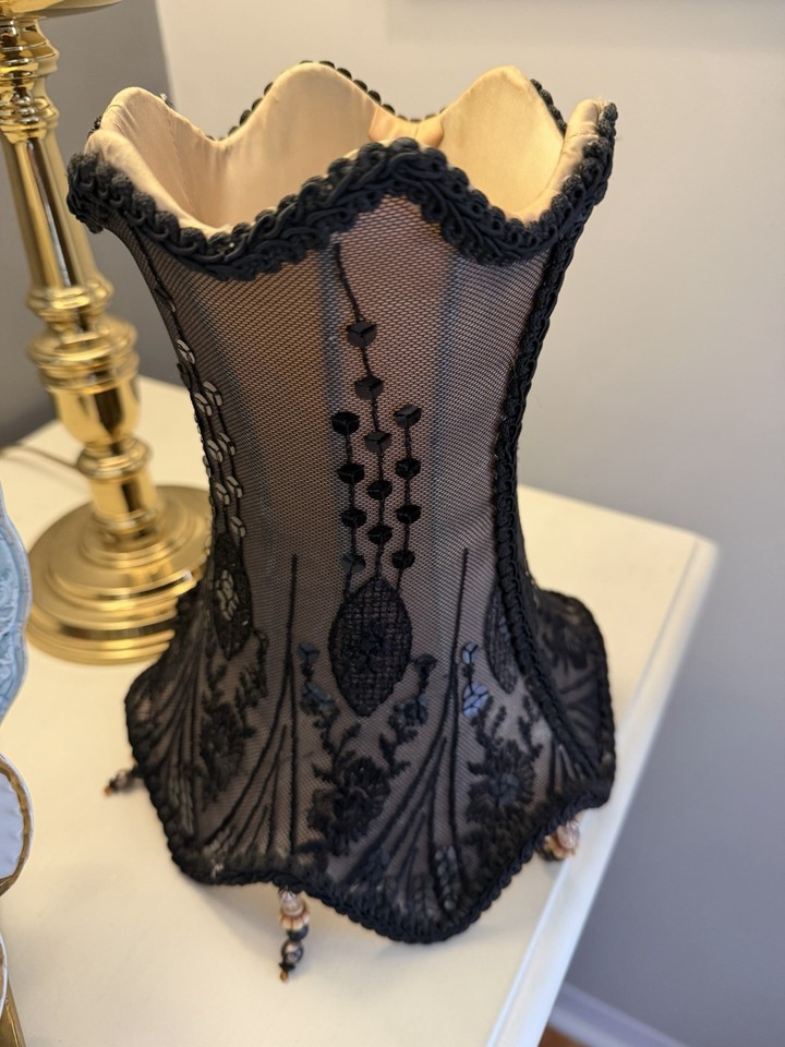 Antique Boudoir Gothic Lamp Shade Black Lace Silk Beading | eBay