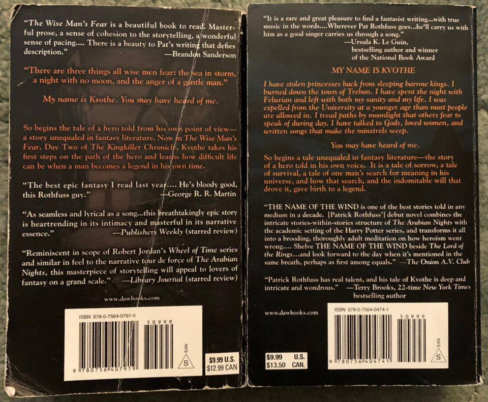 Patrick Rothfuss books, The Wise Man's Fear & The Name of the Wind | eBay