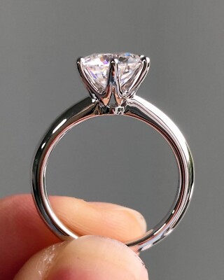 14k White Gold Plated Simple Solitaire Engagement Ring 2CT Round Cut ...
