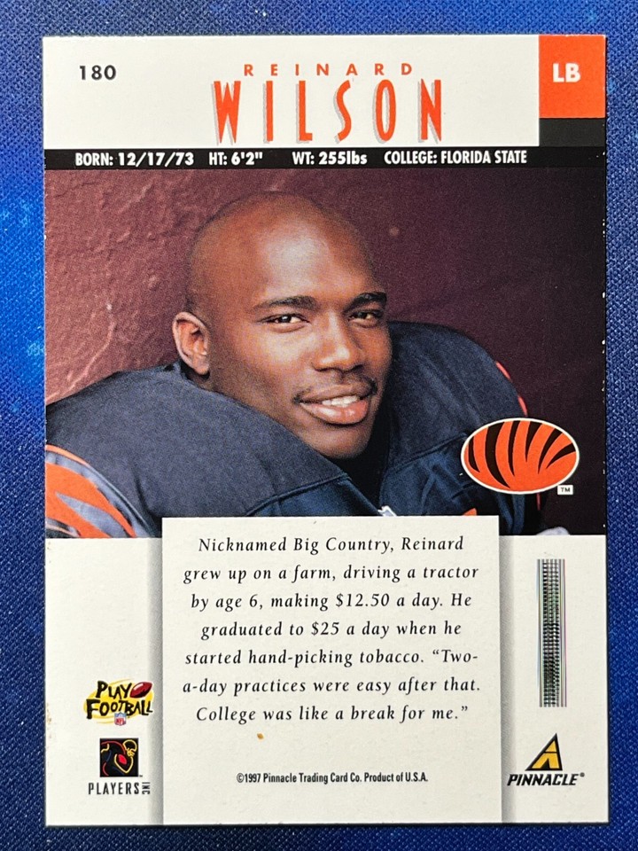 1997 Pinnacle Football Rookie (RC) #180 Reinard Wilson Cincinnati ...